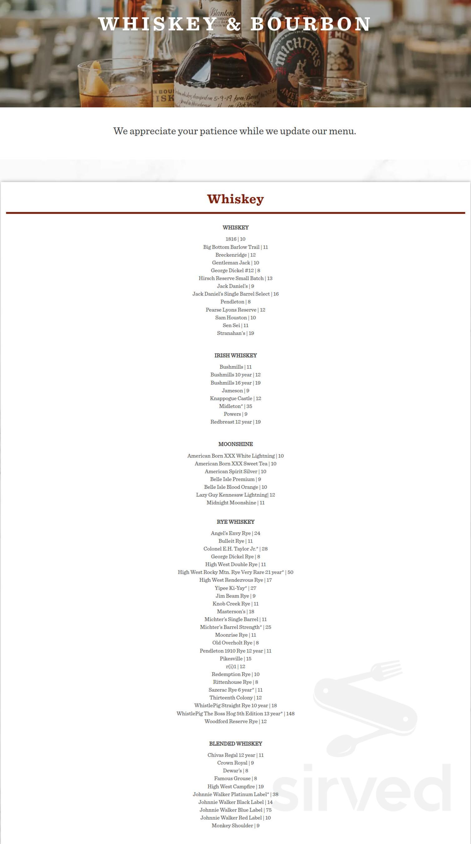 White Oak Kitchen & Cocktails menu in Atlanta, Georgia, USA
