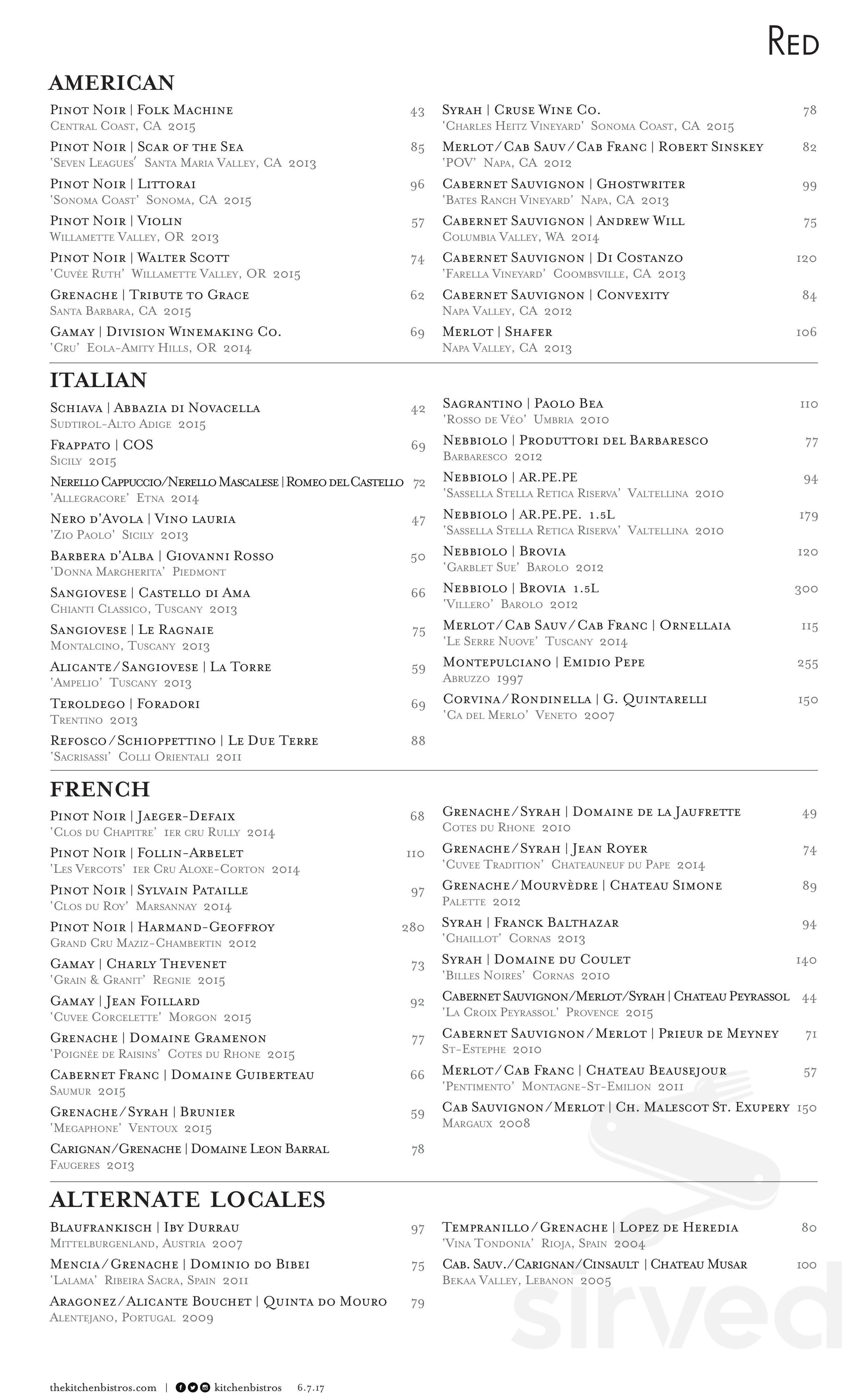 The Kitchen American Bistro menu in Denver, Colorado, USA