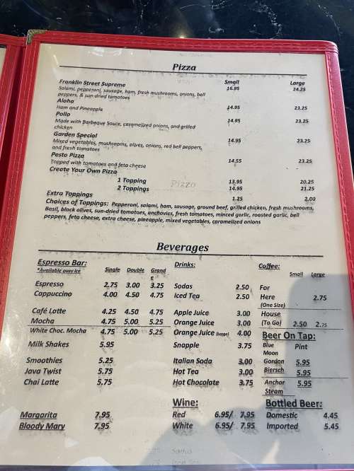 Franklin Street Caffe menu in Redwood City, California, USA