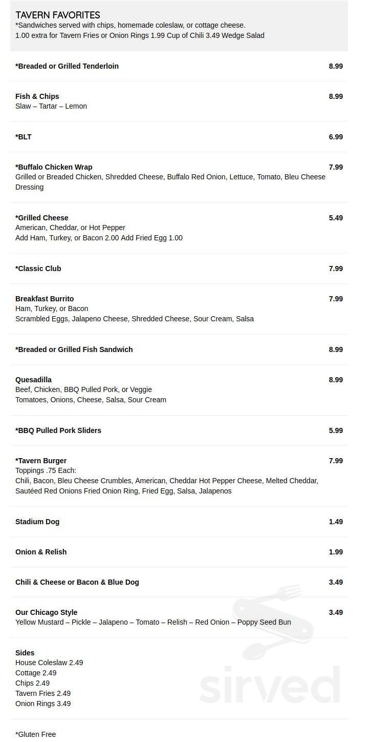 Broad Ripple Tavern menu in Indianapolis, Indiana, USA