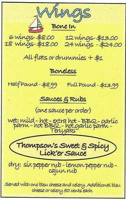 Catawba Inn Pub menu in Port Clinton, Ohio, USA