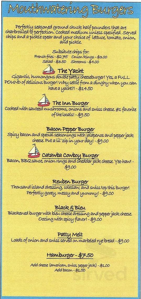 Catawba Inn Pub menu in Port Clinton, Ohio, USA