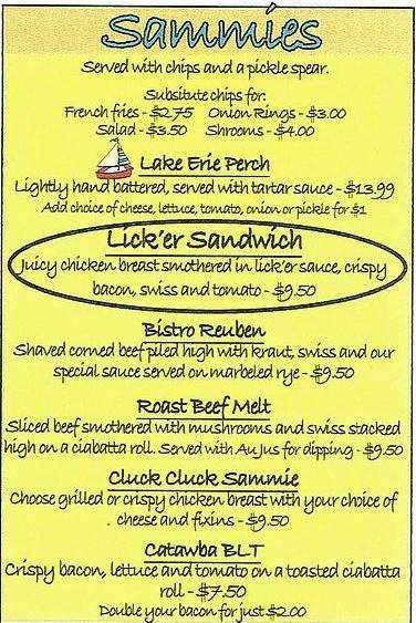 Catawba Inn Pub menu in Port Clinton, Ohio, USA