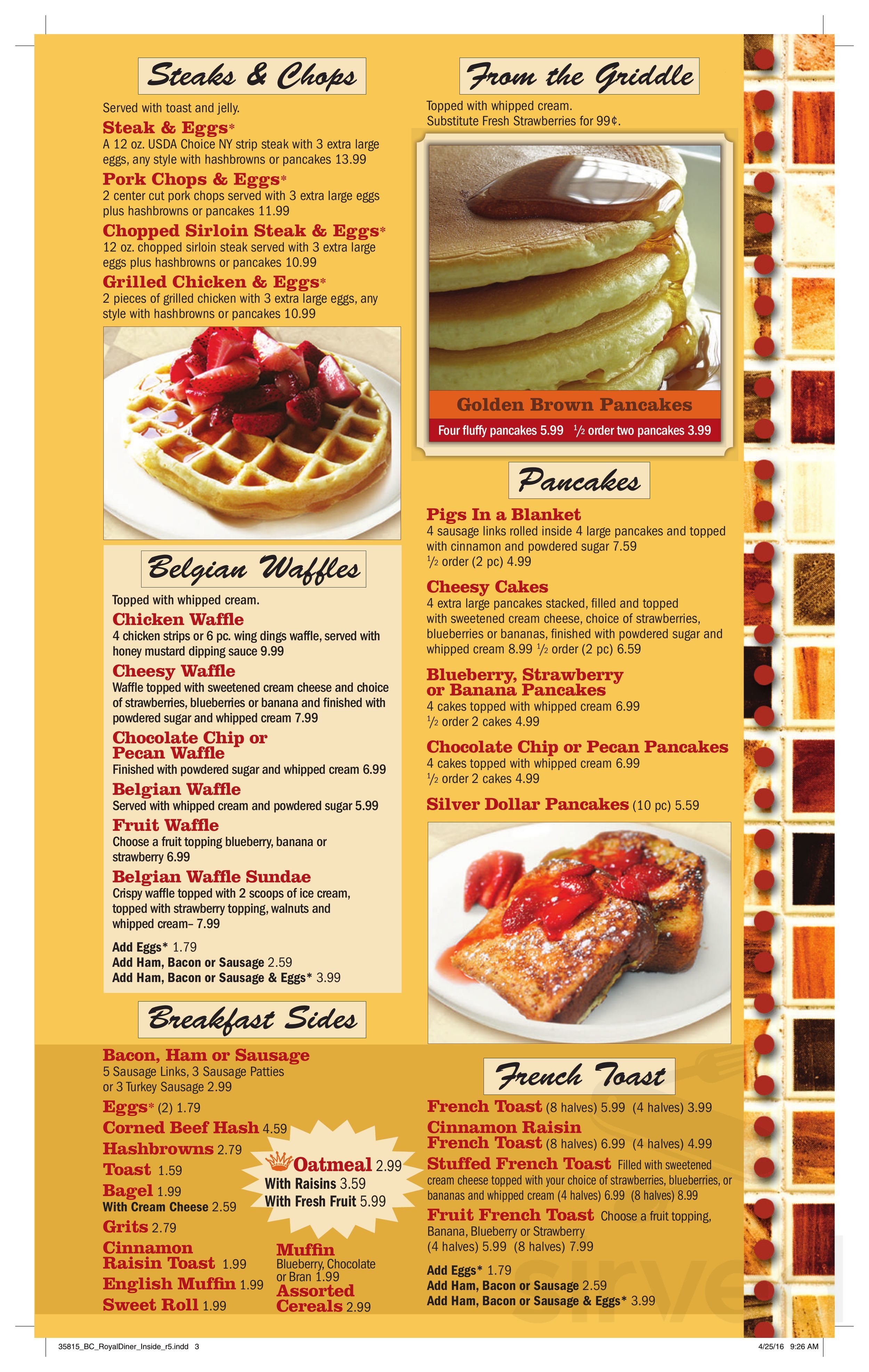 The Royal Diner menu in Village of Clarkston, Michigan, USA