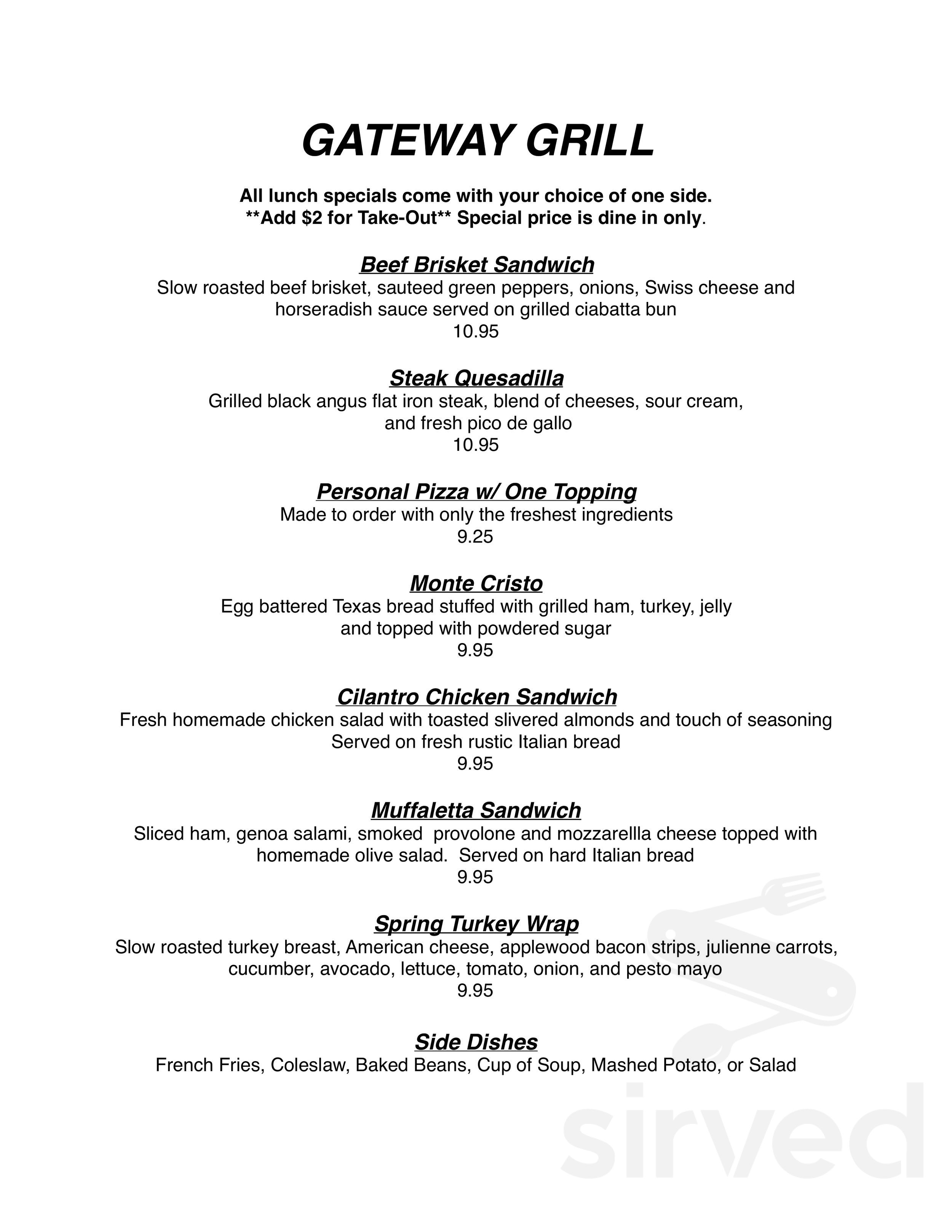 Gateway Grill menu in Monroeville, Pennsylvania, USA