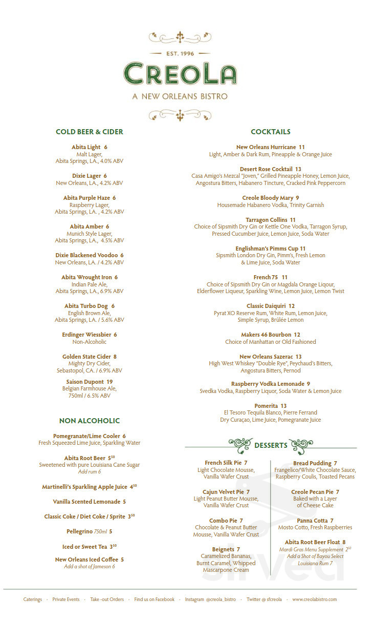CreoLa menus in San Francisco, California, United States
