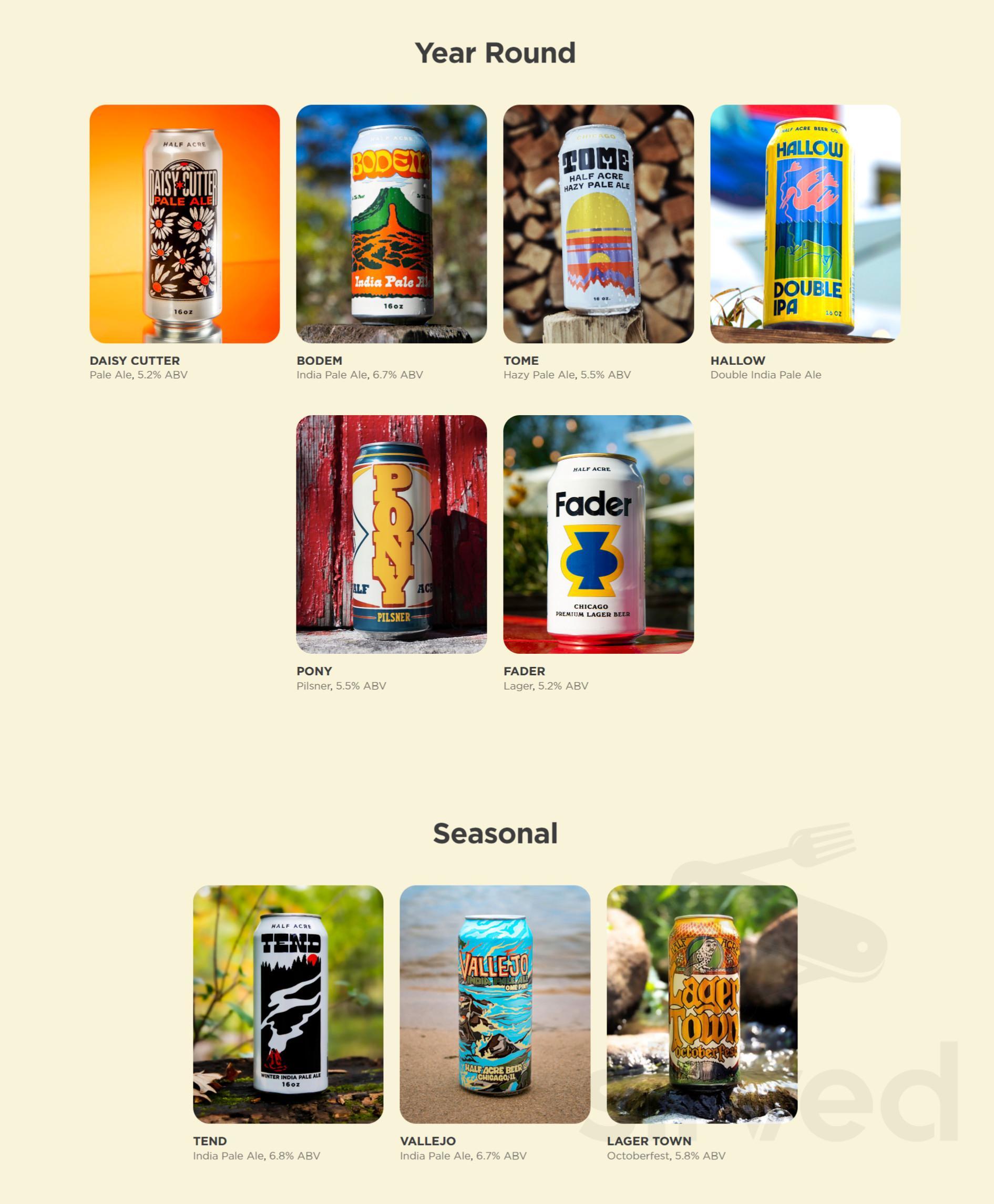Half Acre Beer Co menus in Chicago, Illinois, United States