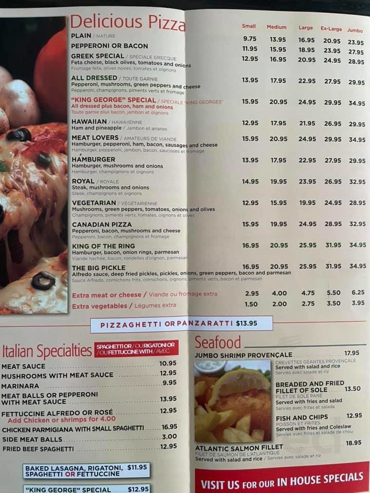 King George Restaurant menus in Cornwall, Ontario, Canada
