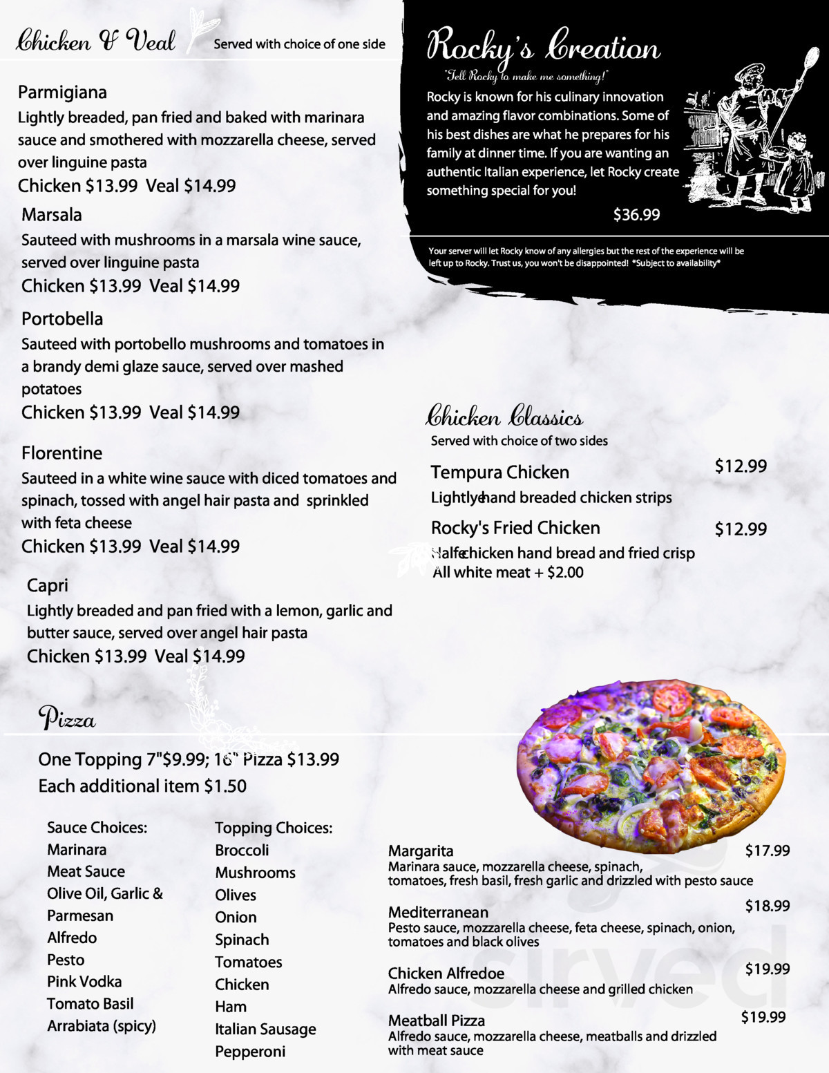 Rocky's Italian Bistro menu in Paris, Illinois, USA