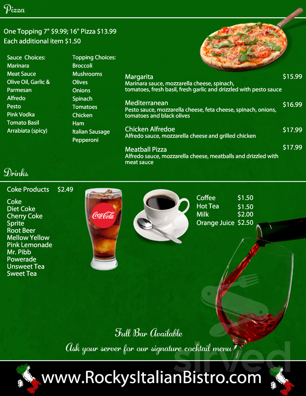 Rocky's Italian Bistro menu in Paris, Illinois, USA