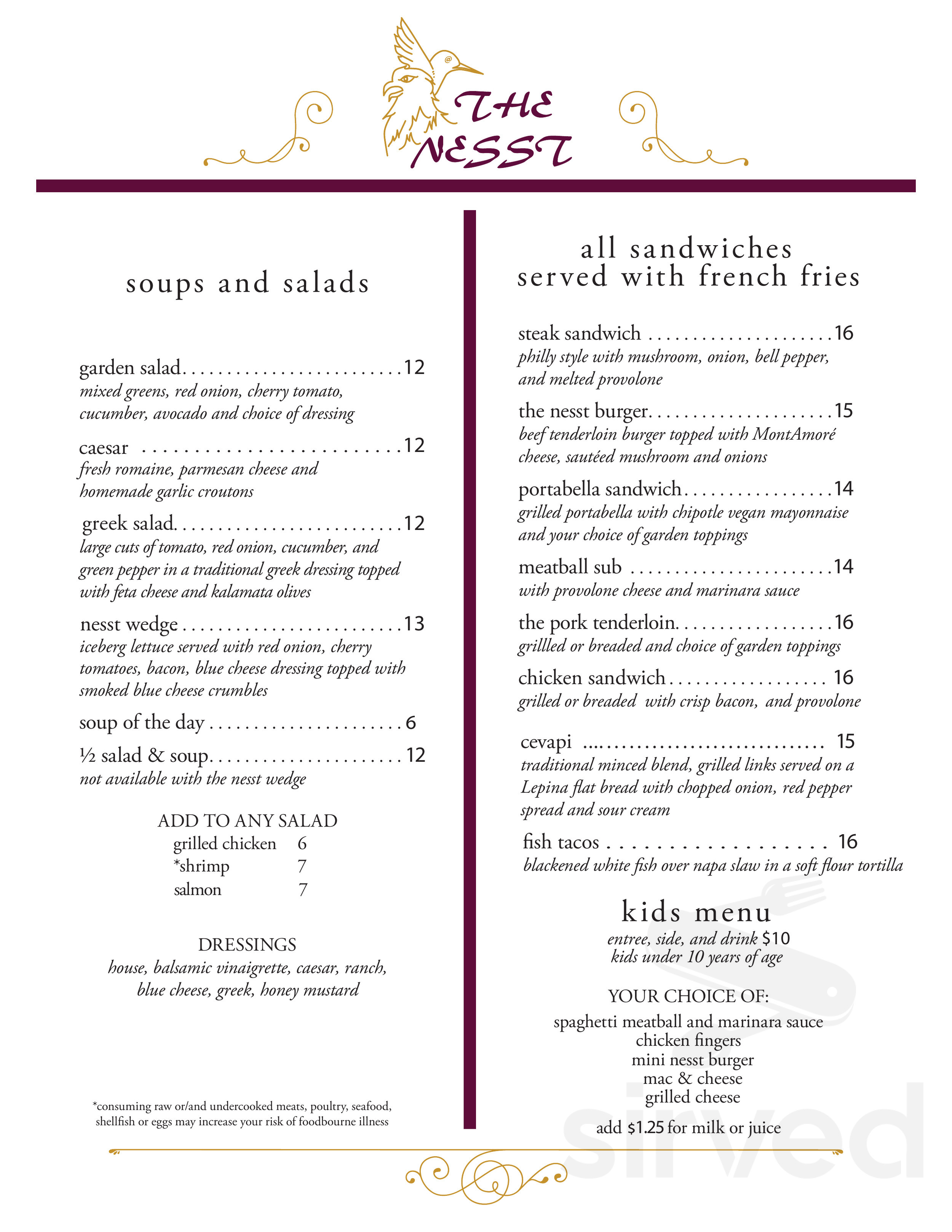 The Nesst of Noblesville menu in Noblesville, Indiana, USA