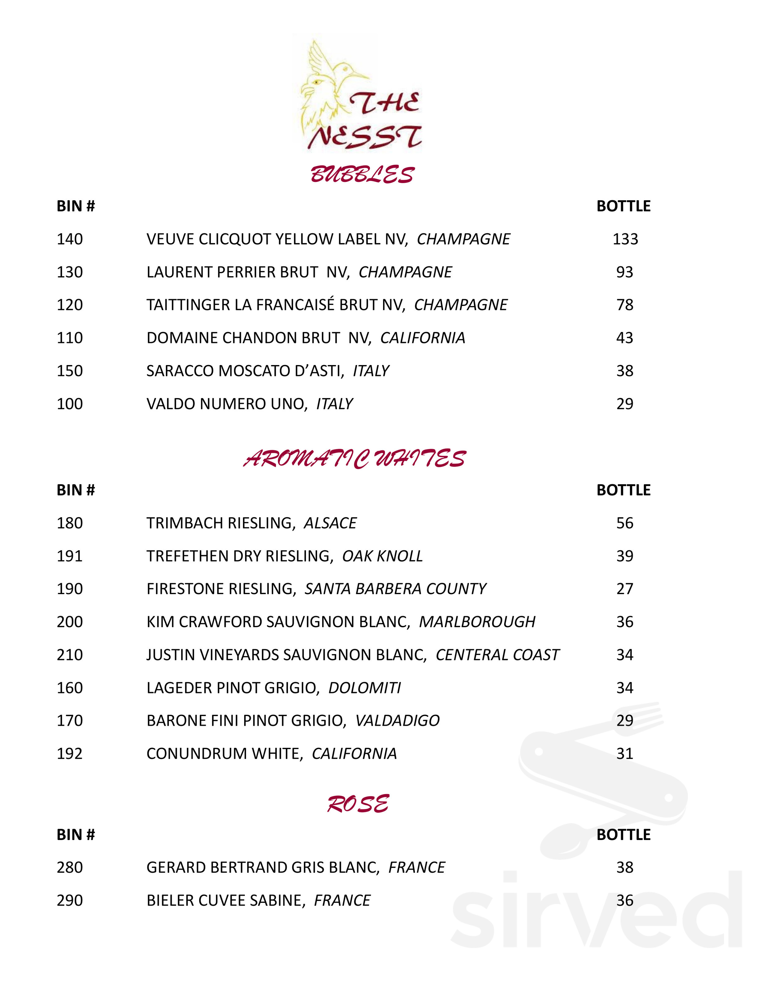 The Nesst of Noblesville menu in Noblesville, Indiana, USA