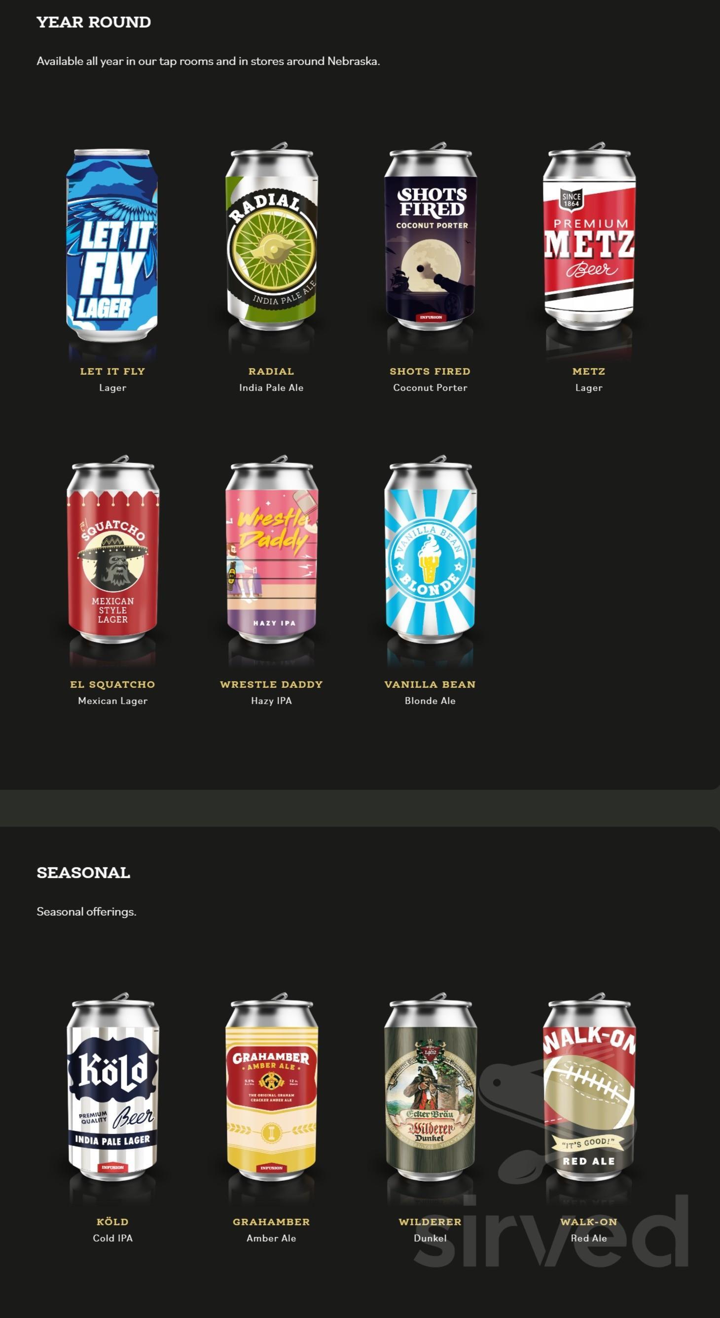 Infusion Brewing Company menu in Omaha, Nebraska, USA