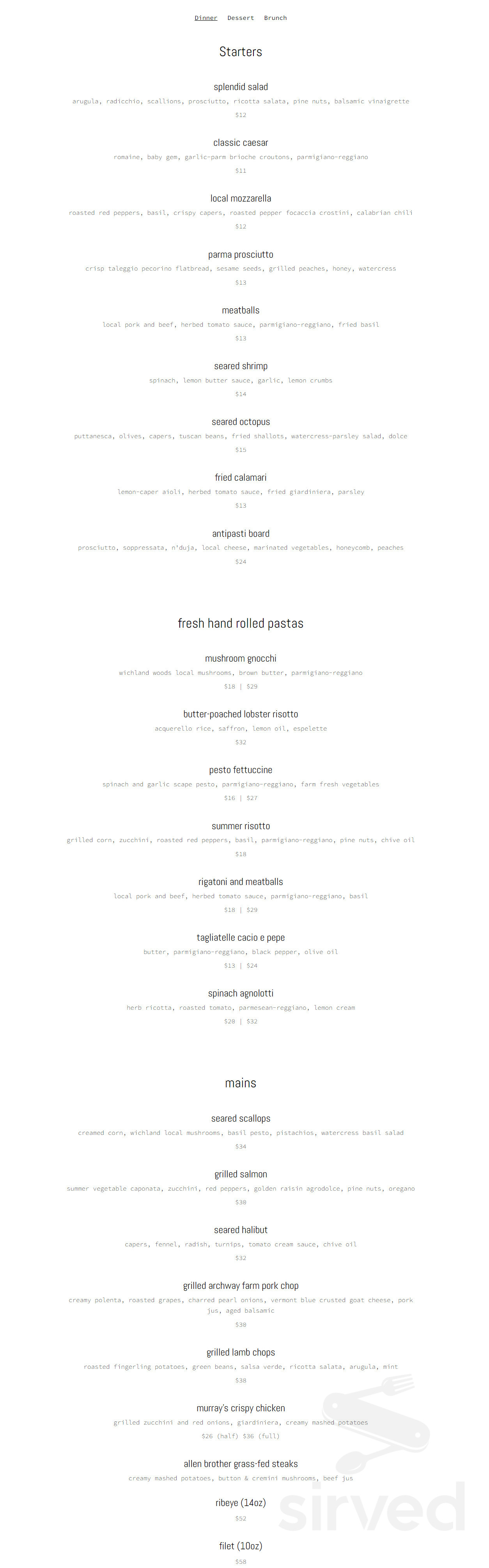 Granita Enoteca menu in Keene, New Hampshire, USA