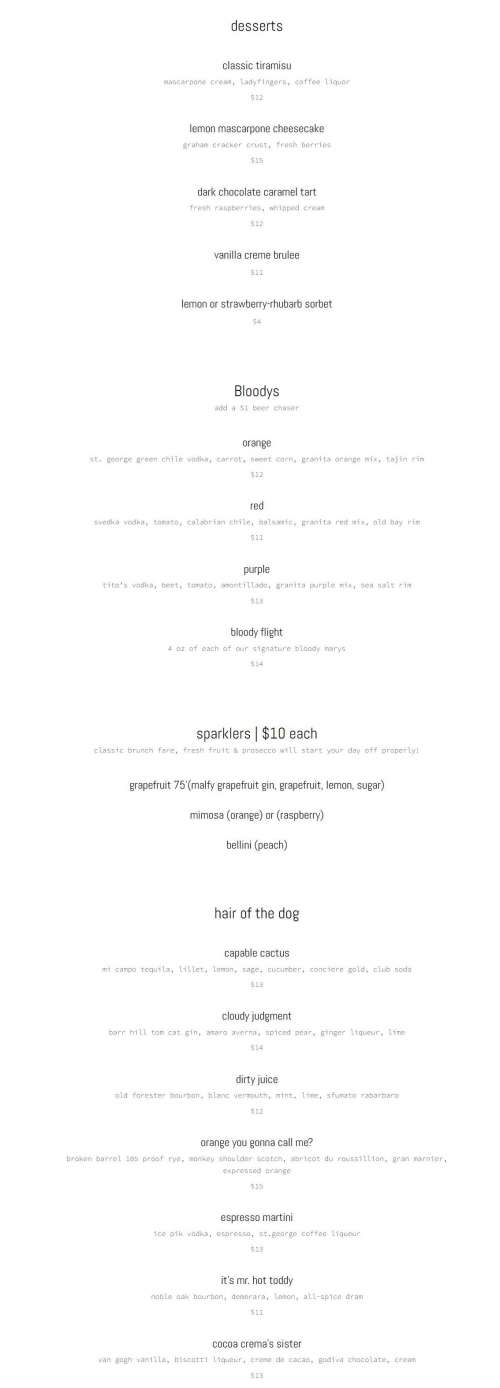 Granita Enoteca menu in Keene, New Hampshire, USA