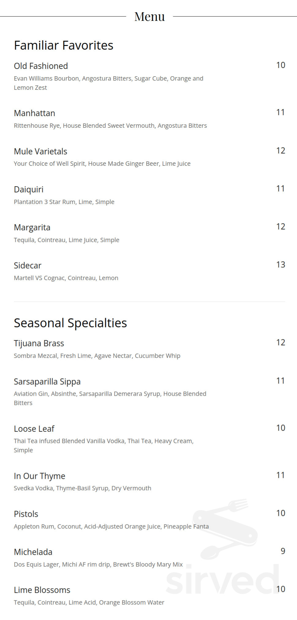 Menu for Inkwell in Omaha, NE | Sirved