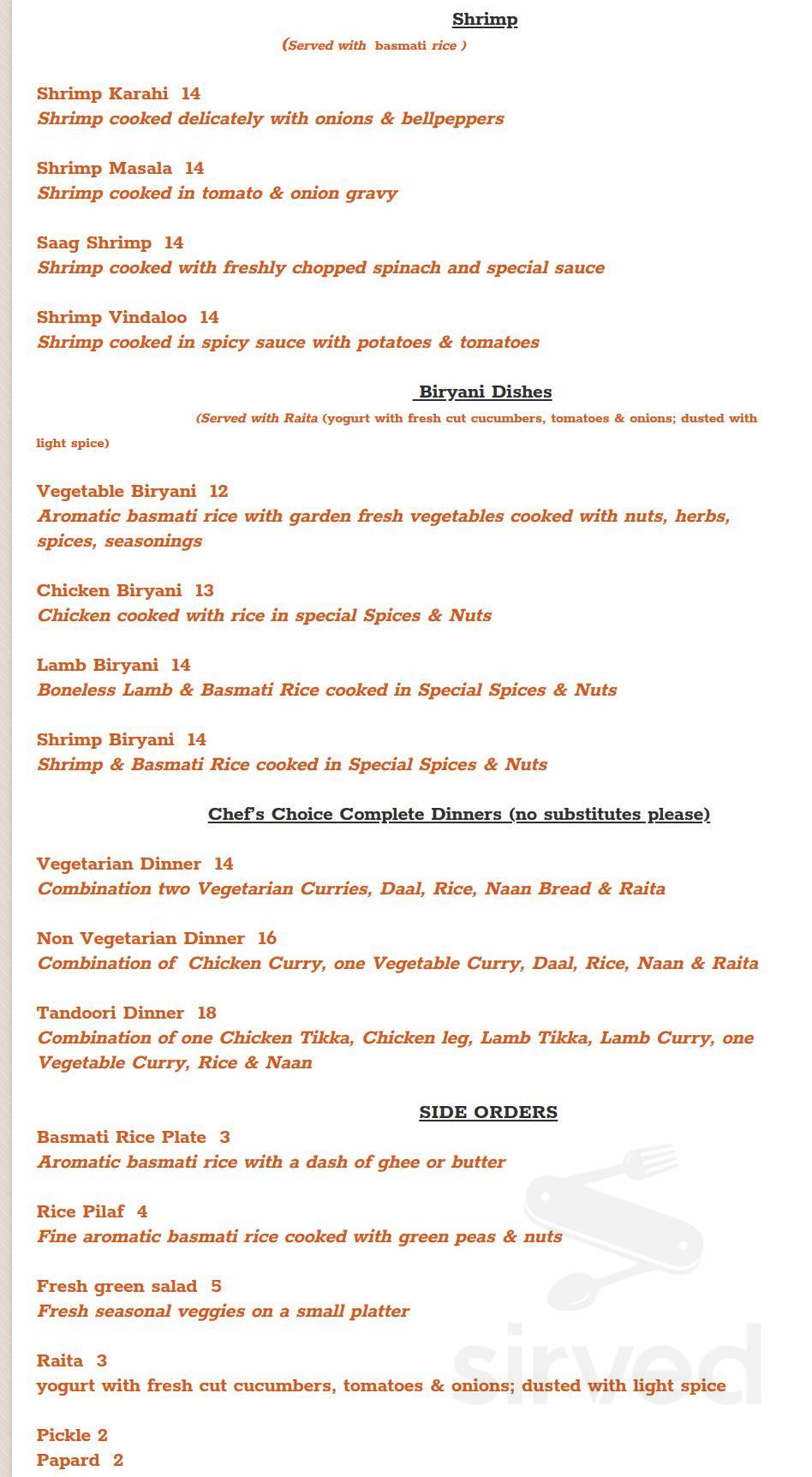 Menu - Hillsboro OR's Curry & Crust Indian Cuisine Desi Pizza | Sirved