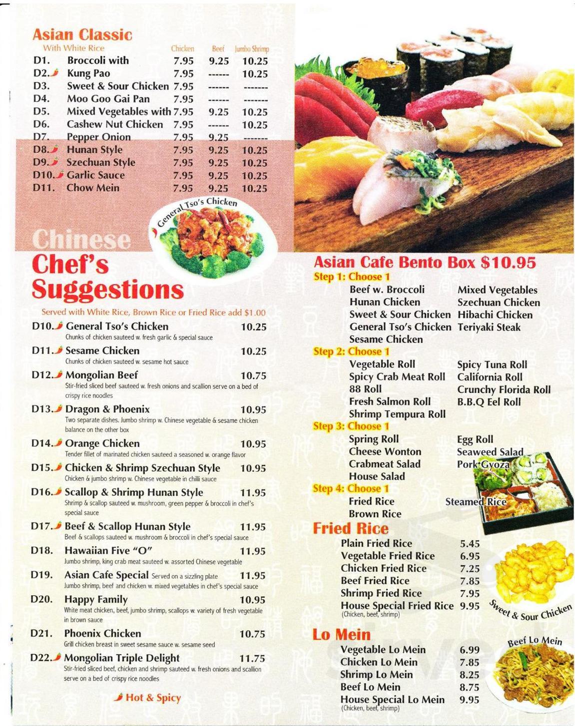 Asian Café Chinese & Sushi Grill menu in Monticello, Minnesota, USA