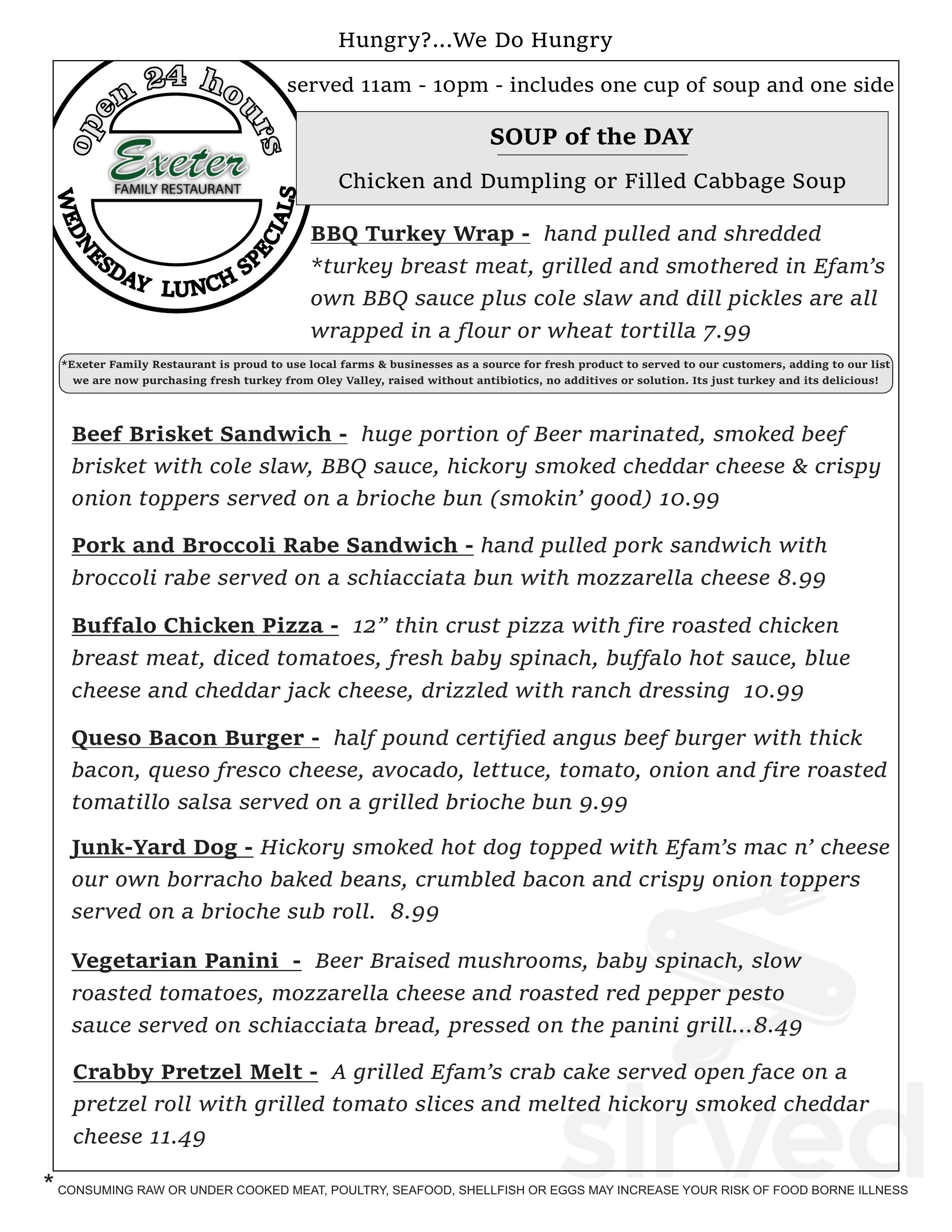 Menu - Reading PA's Exeter Family Restaurant | Sirved