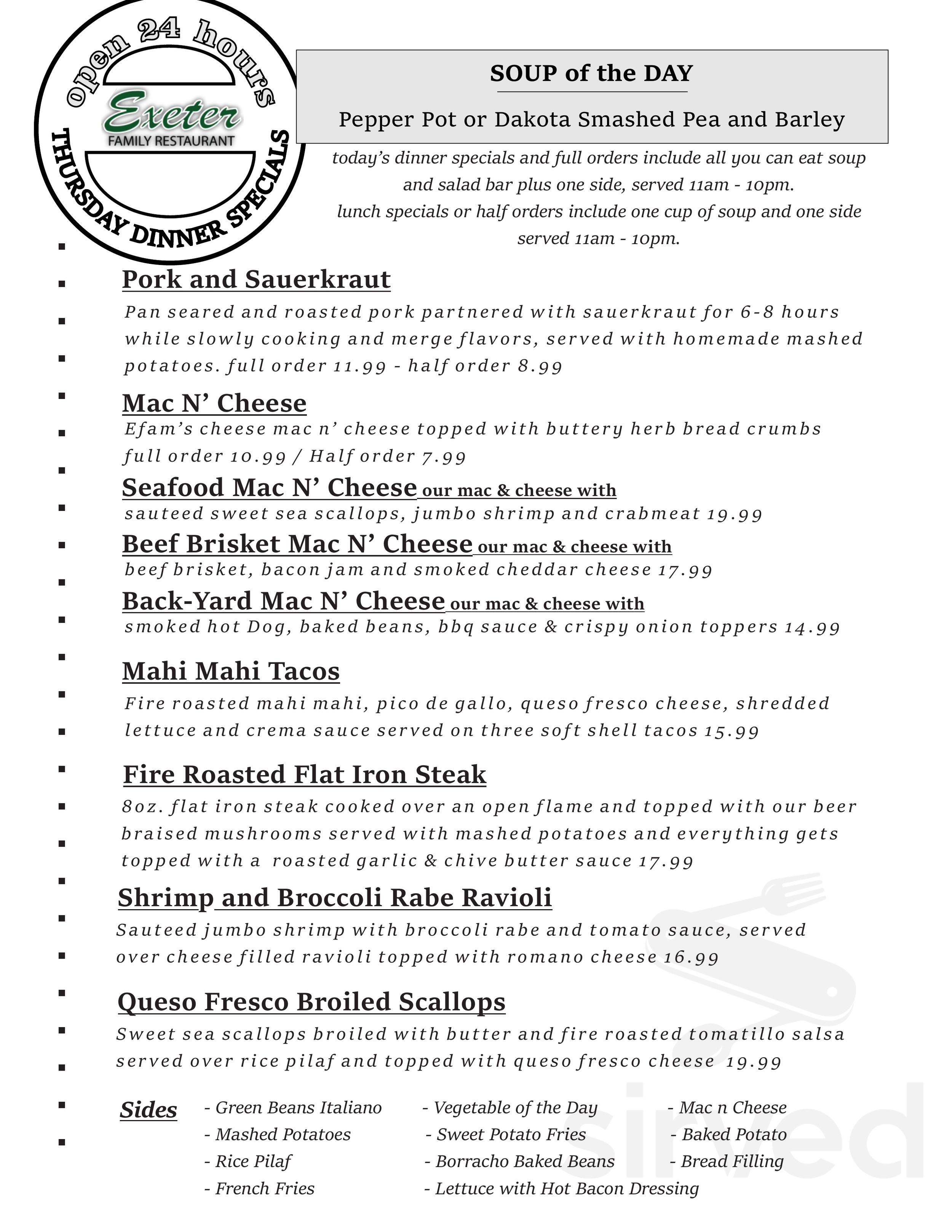 Menu - Reading PA's Exeter Family Restaurant | Sirved