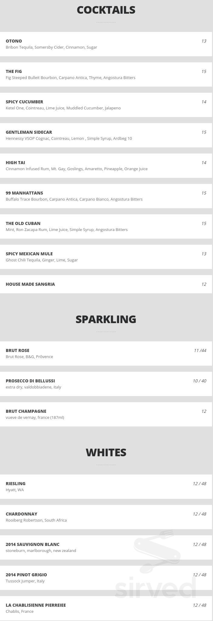 Society on High menu in Boston, Massachusetts, USA