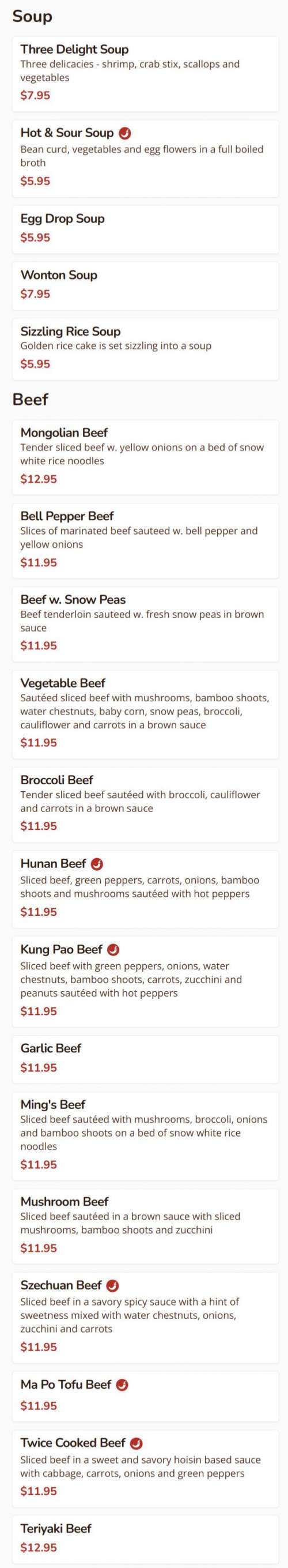 Chef Wong Chinese Restaurant menu in Cedar Rapids, Iowa, USA