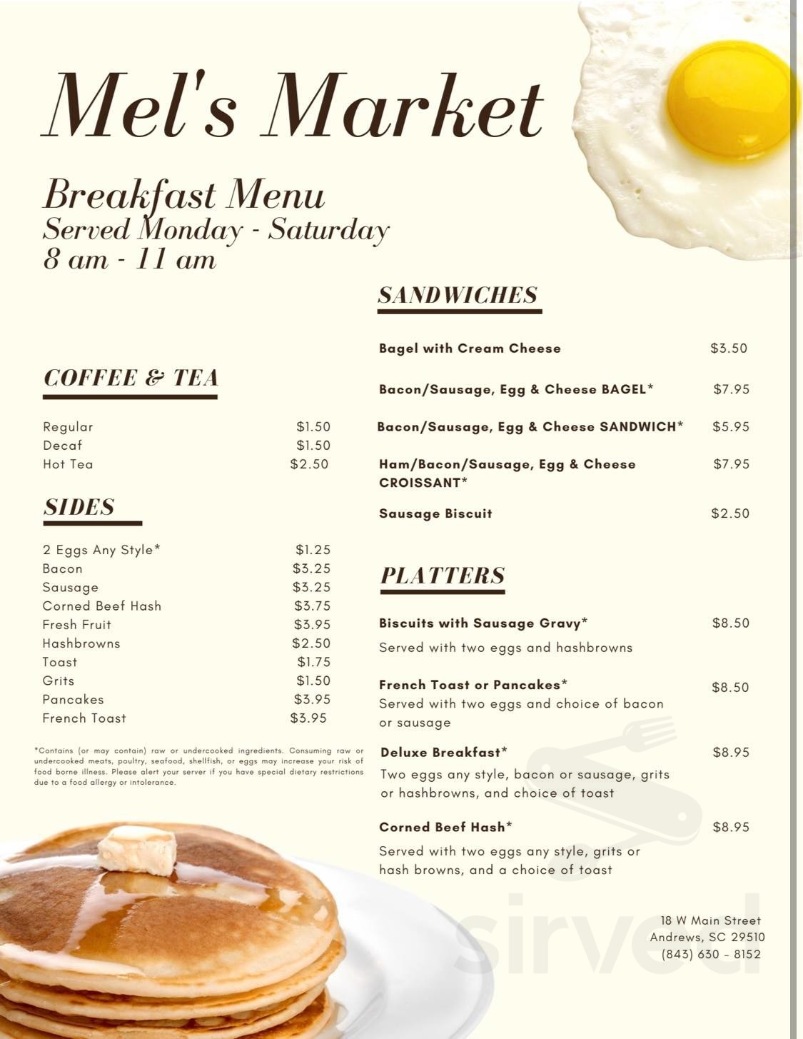 Mel's Market menus in Andrews, South Carolina, United States
