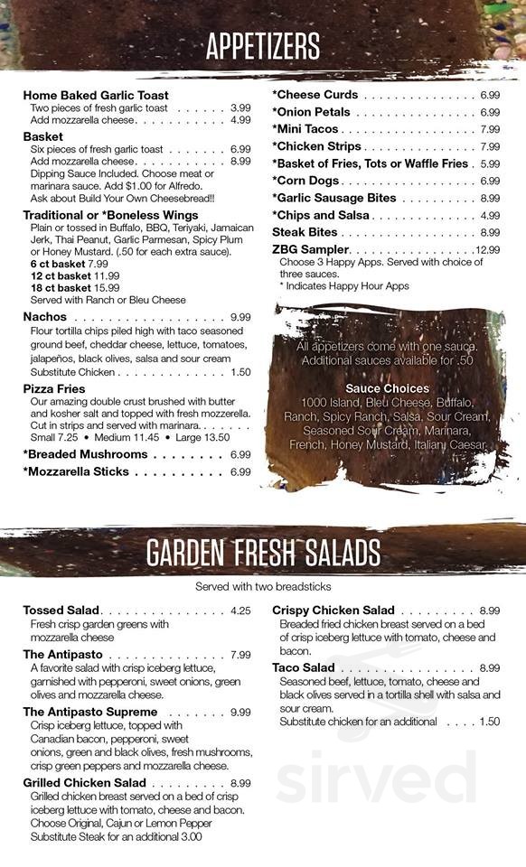 Zimmerman Bar and Grill menu in Zimmerman, Minnesota, USA