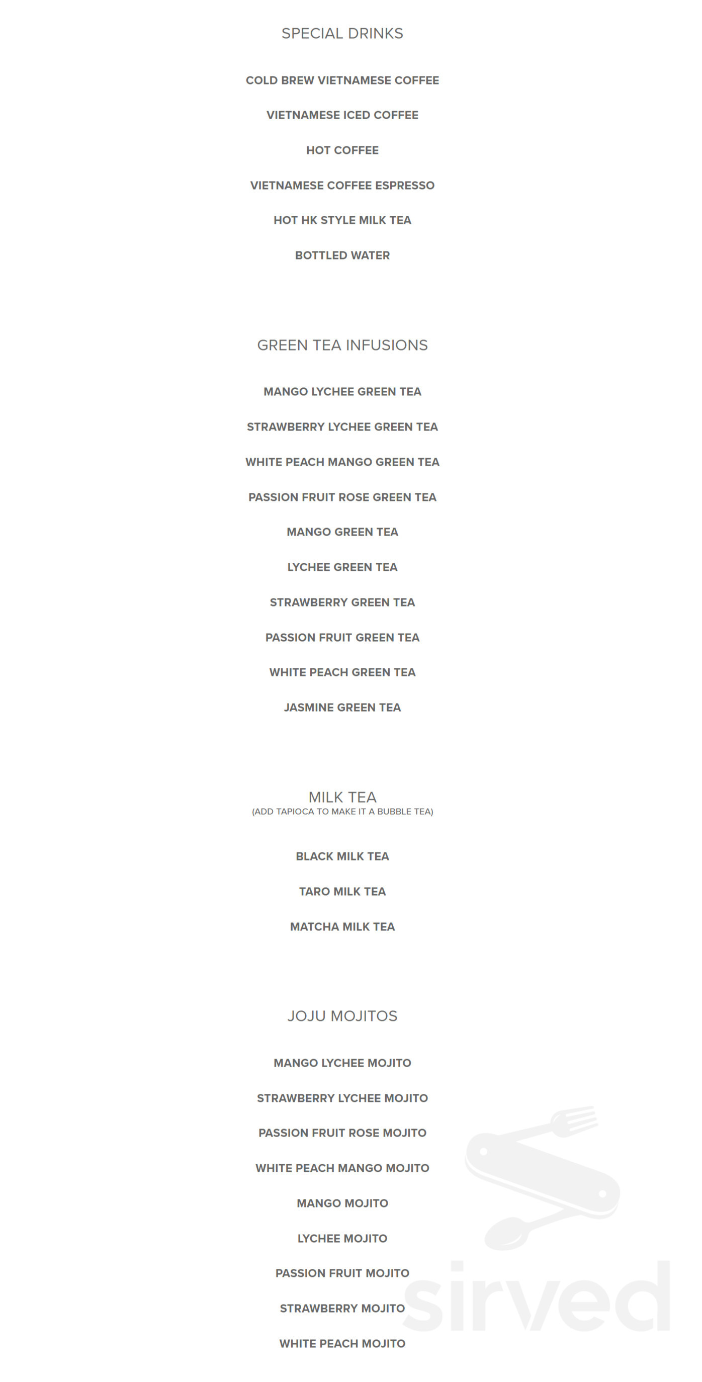 Menu - New York NY's Joju | Sirved