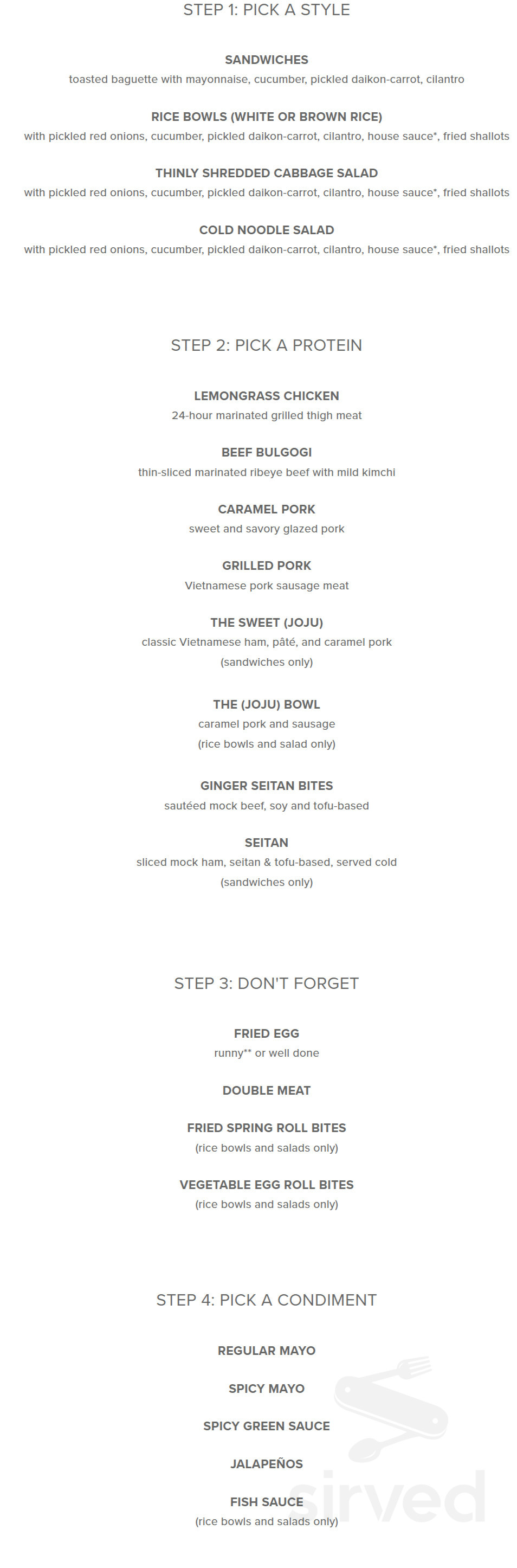 Menu - New York NY's Joju | Sirved