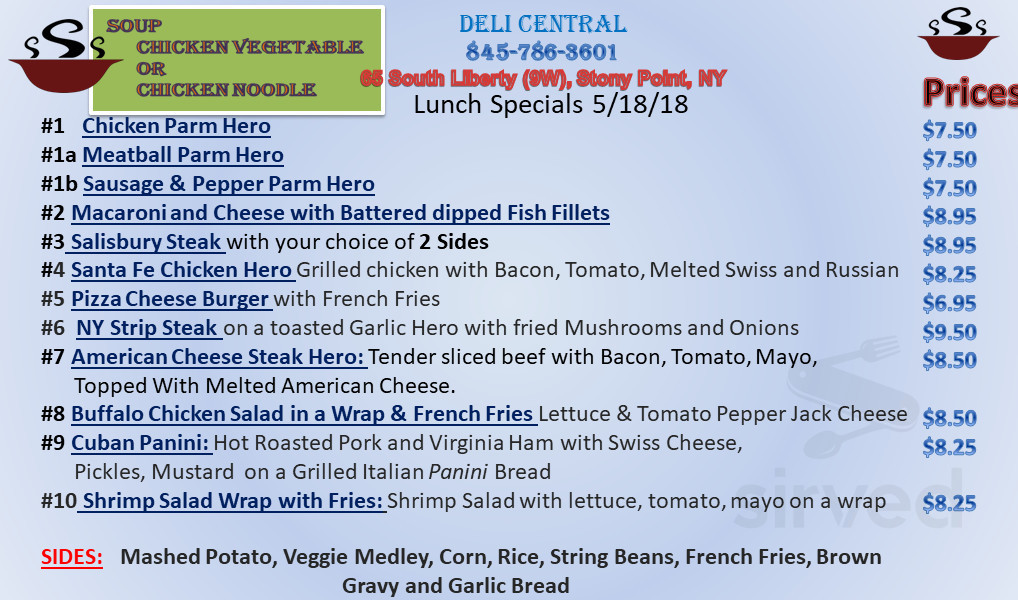 Deli Central menu in Stony Point, New York, USA