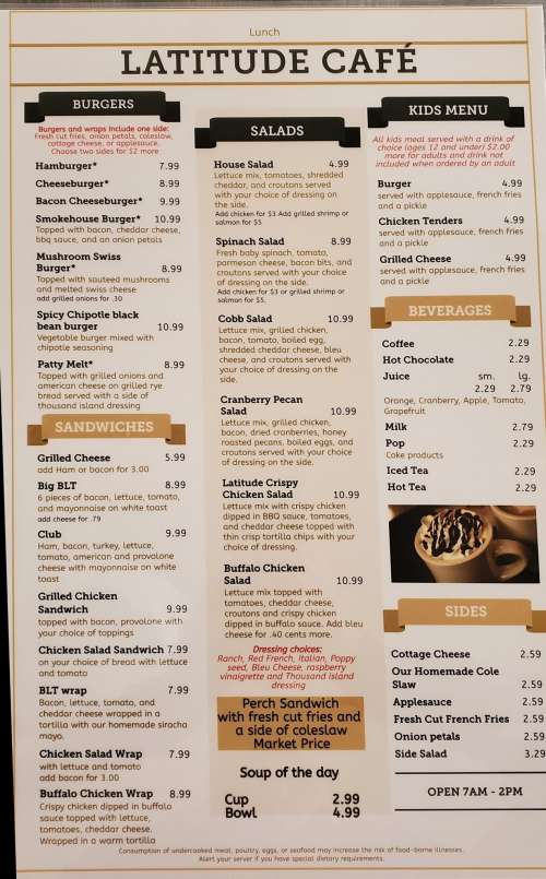 Latitude cafe menu in Marblehead, Ohio, USA