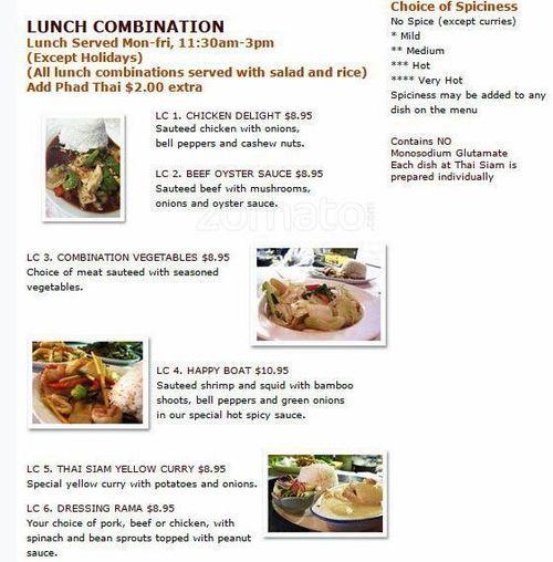 Thai Siam Restaurant menu in Seattle, Washington, USA