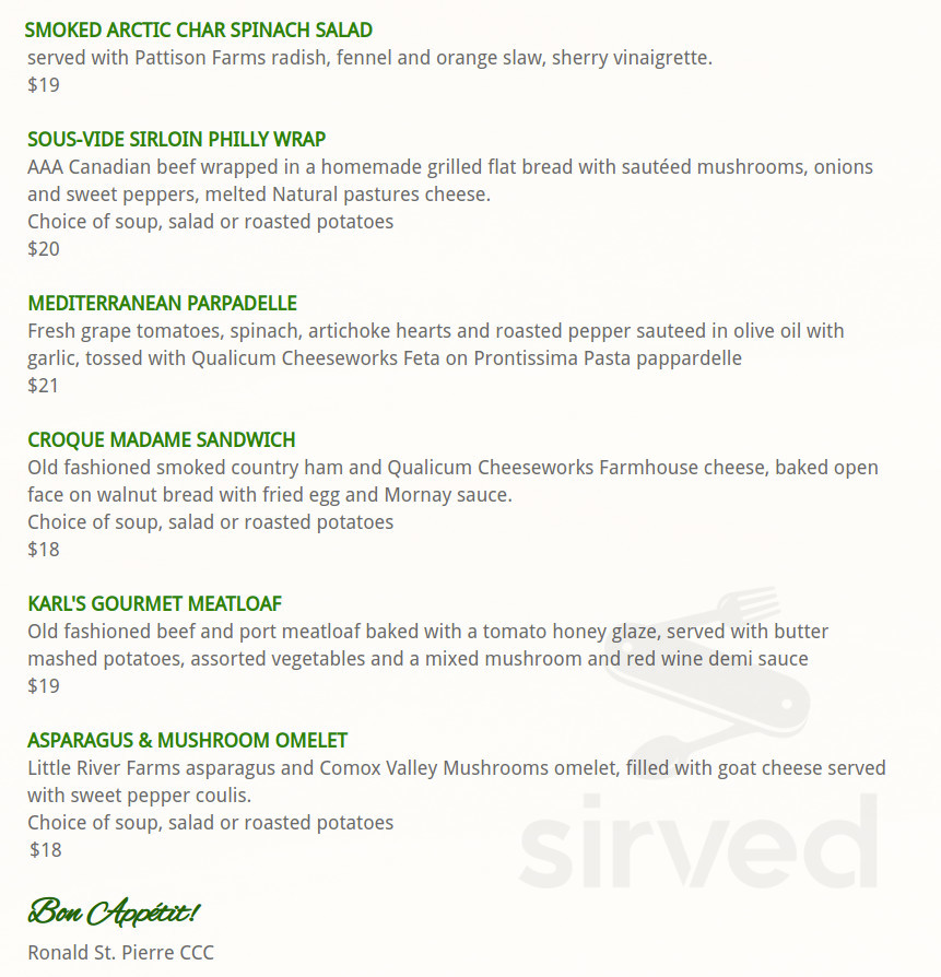 Locals Restaurant menu in Courtenay, British Columbia, Canada
