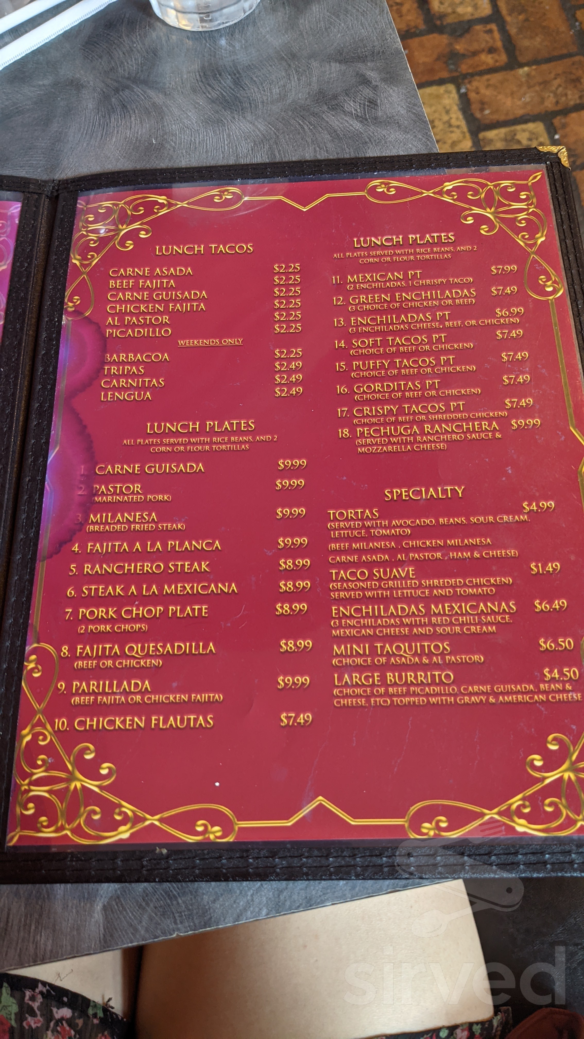 El Castillo Mexican & Seafood Restaurant menu in San Antonio, Texas, USA