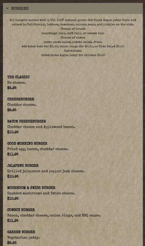 St. James Gate menu in Belmont, California, USA