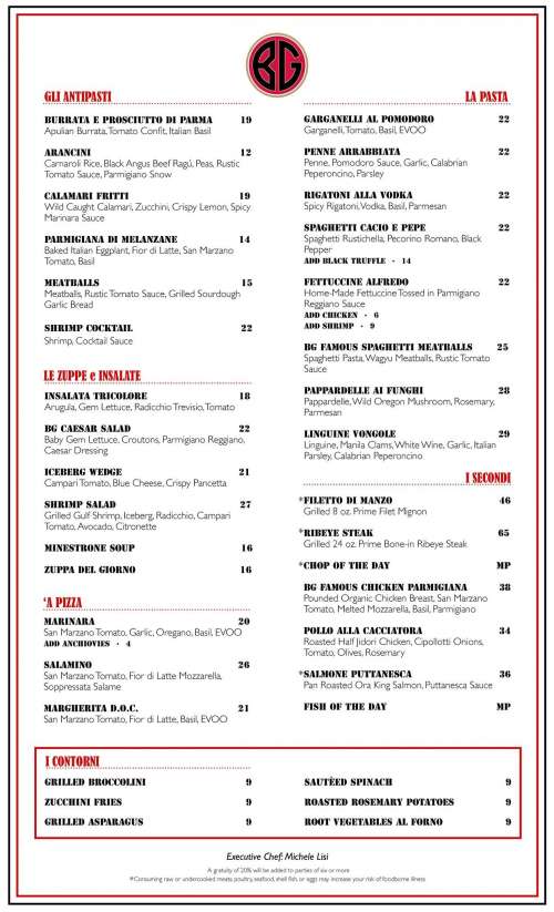 BG Beverly Hills menu in Beverly Hills, California, USA