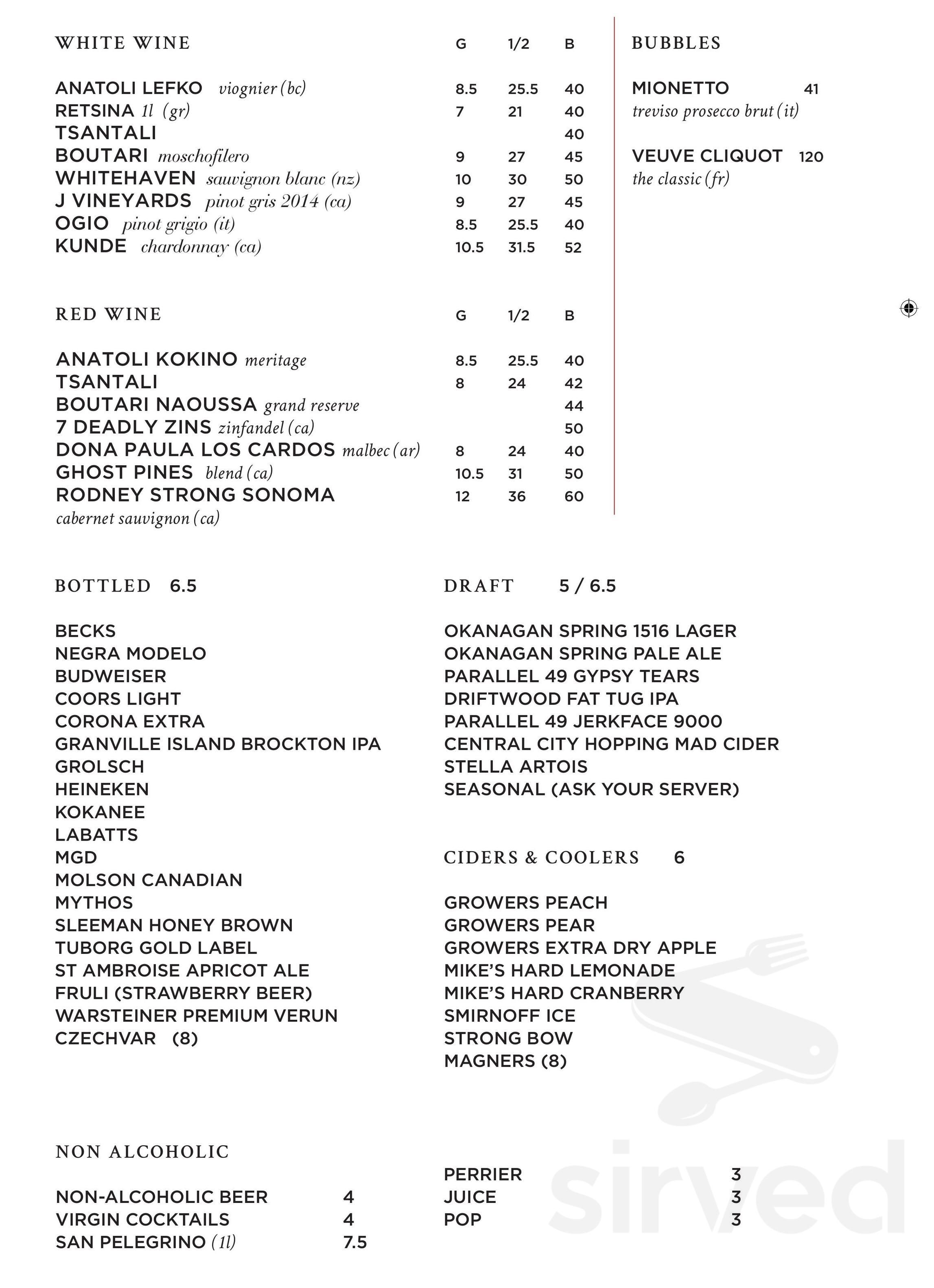 Anatoli Souvlaki menus in North Vancouver, British Columbia, Canada