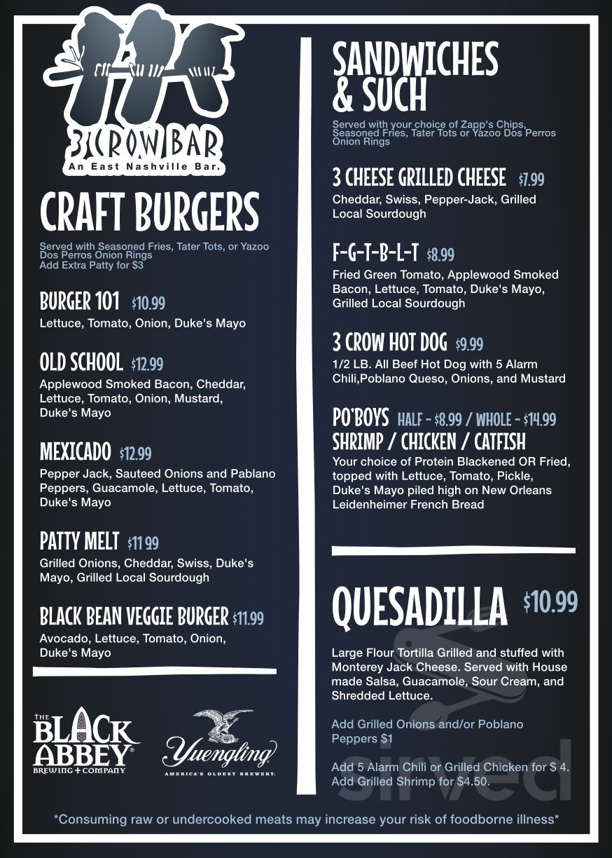 3 Crow Bar menus in Nashville, Tennessee, United States