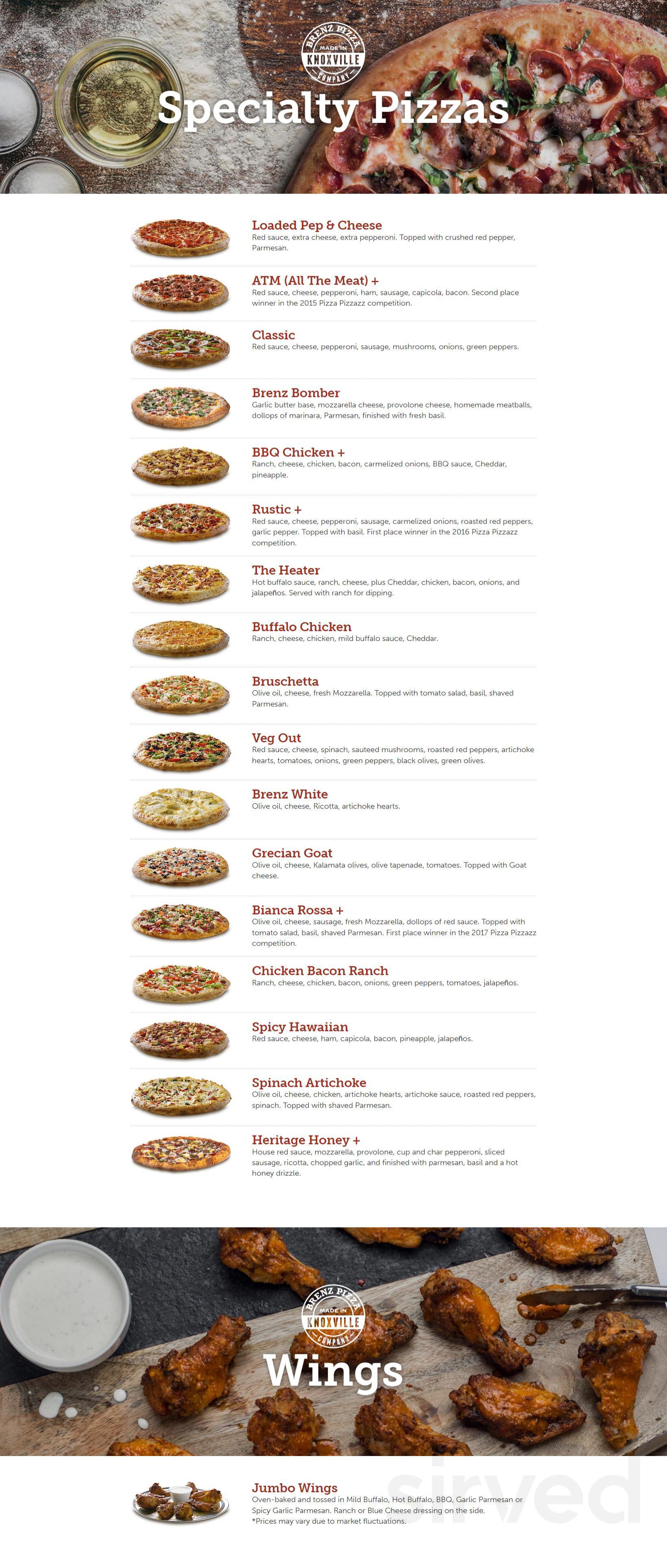 Brenz Pizza Co. Knoxville menu in Knoxville, Tennessee, USA
