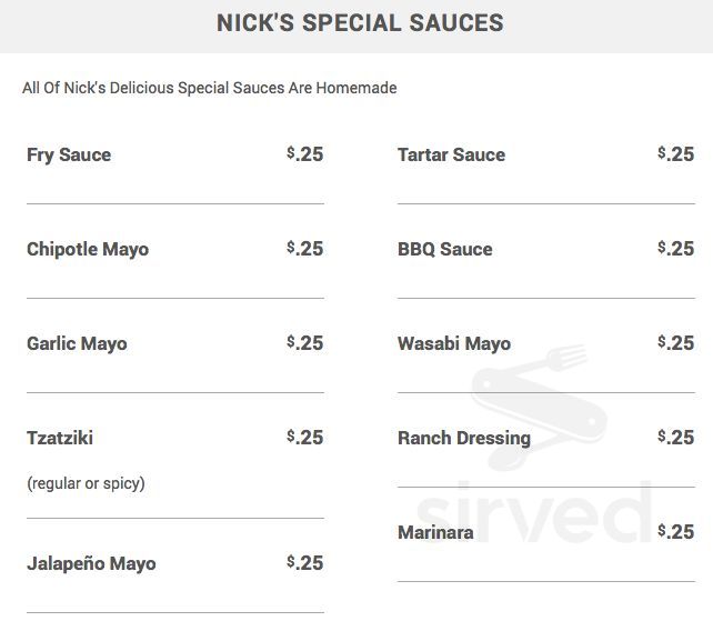 Menu - Everett WA's Nick's Jr Burgers & Gyros | Sirved