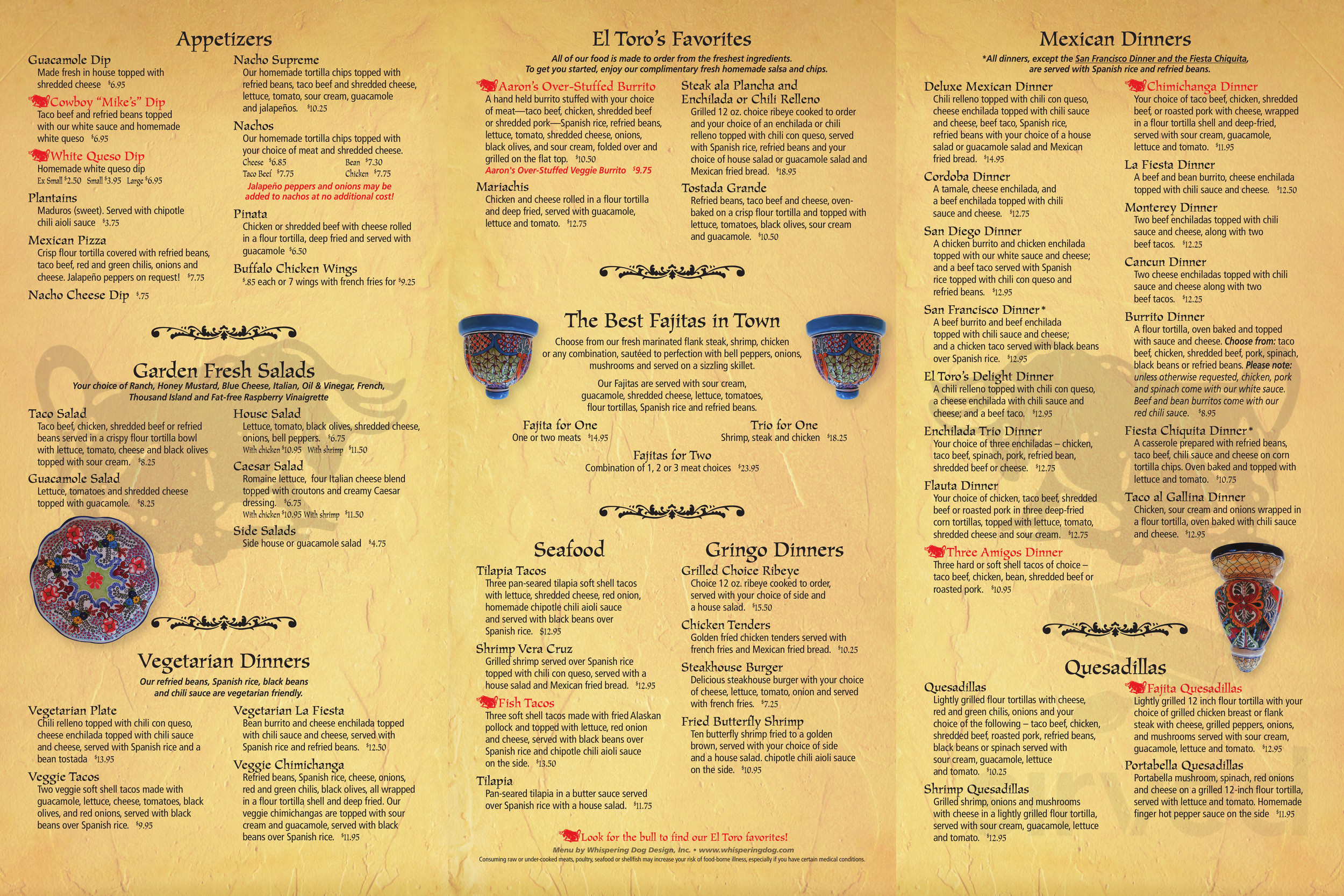 El Toro Mexican Restaurant menu in Alachua, Florida, USA