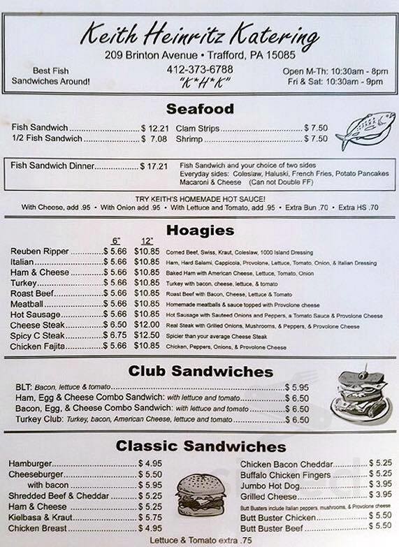 Menu for Keith Heinritz Katering in Trafford, Pennsylvania, United States