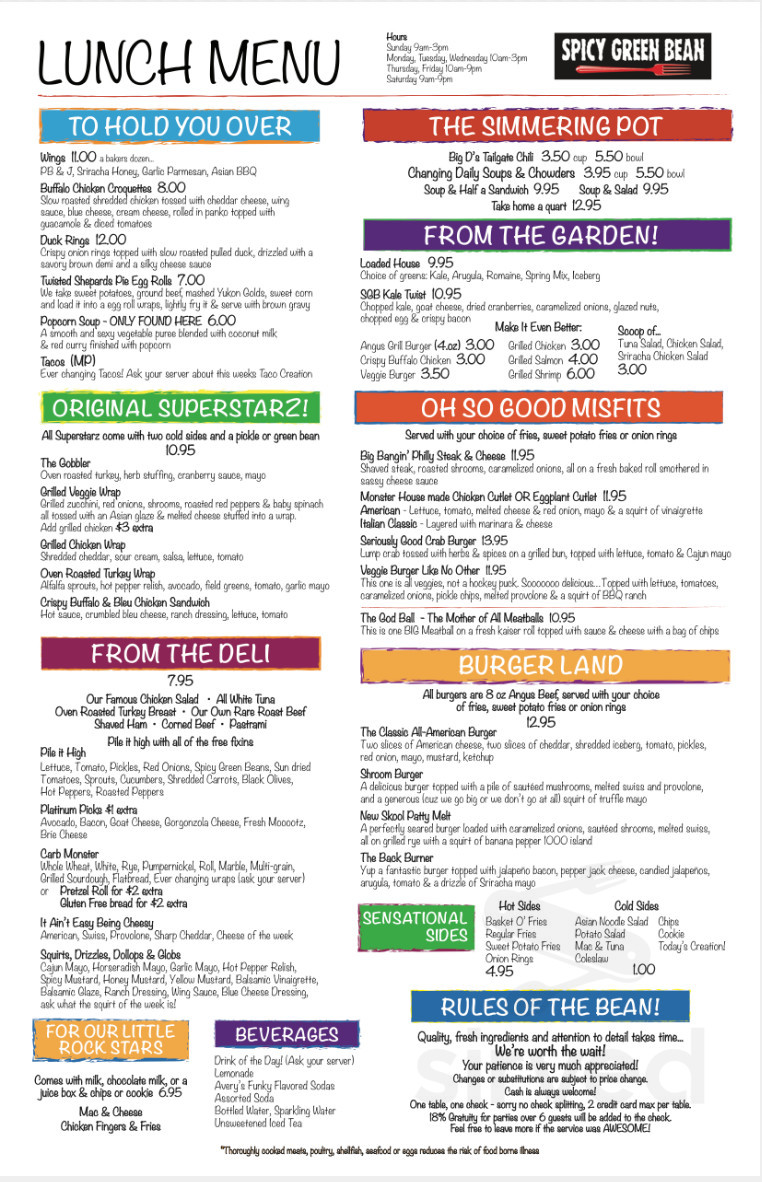The Spicy Green Bean menu in Glastonbury, Connecticut, USA