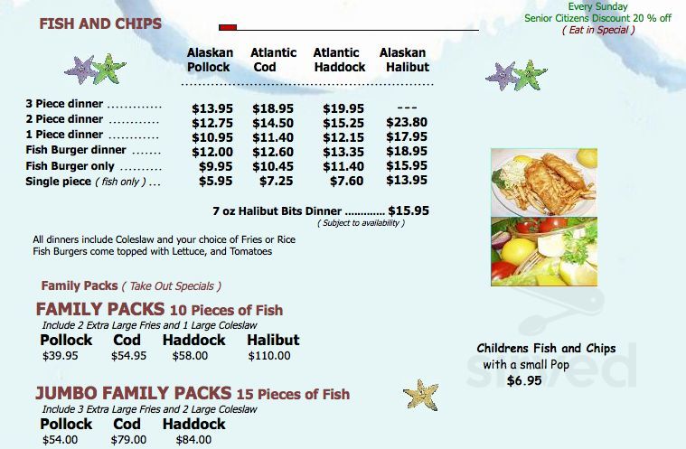 Trawlers Seafood Kitchen menus in Calgary, Alberta, Canada