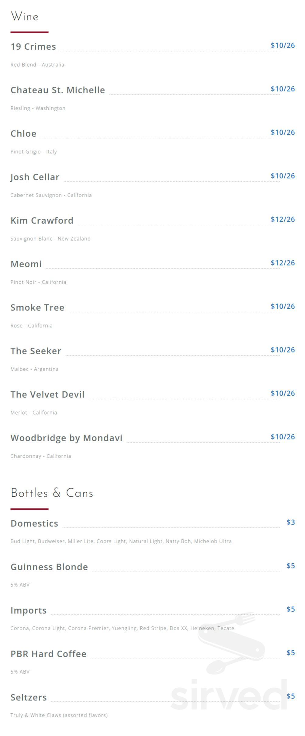 Menu - Baltimore MD's The Chasseur | Sirved