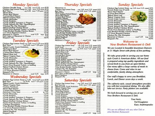 New Brothers Restaurant & Deli menu in Danvers, Massachusetts, USA