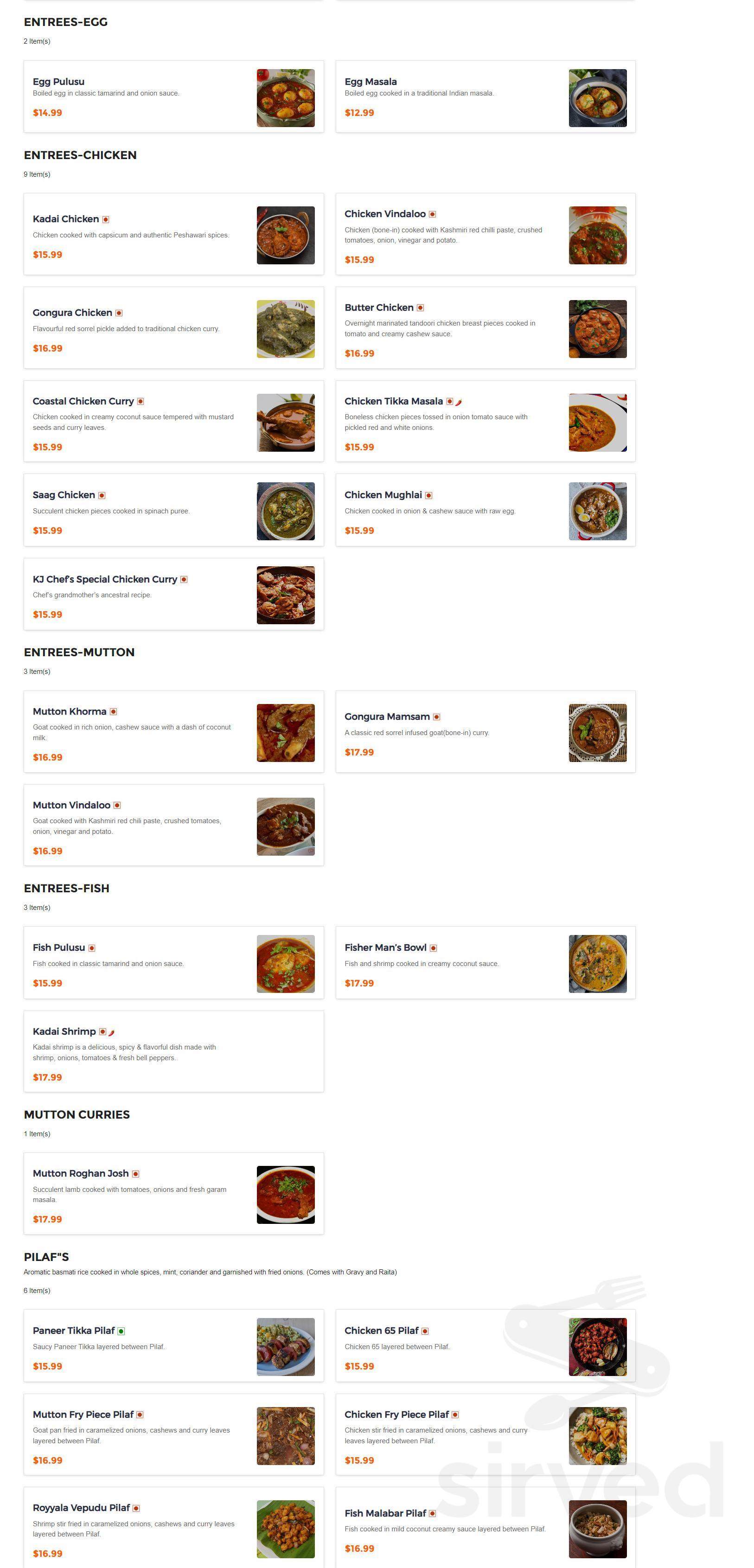 Menu - Oshawa ON's Kachiguda Junction | Sirved