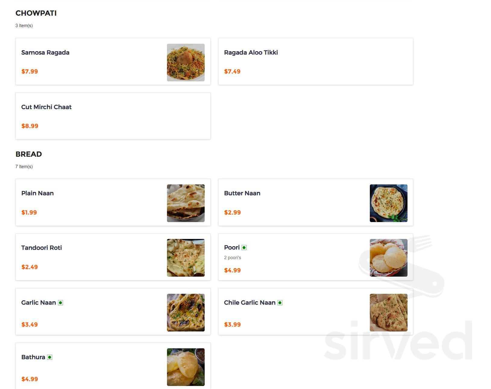 Menu - Oshawa ON's Kachiguda Junction | Sirved