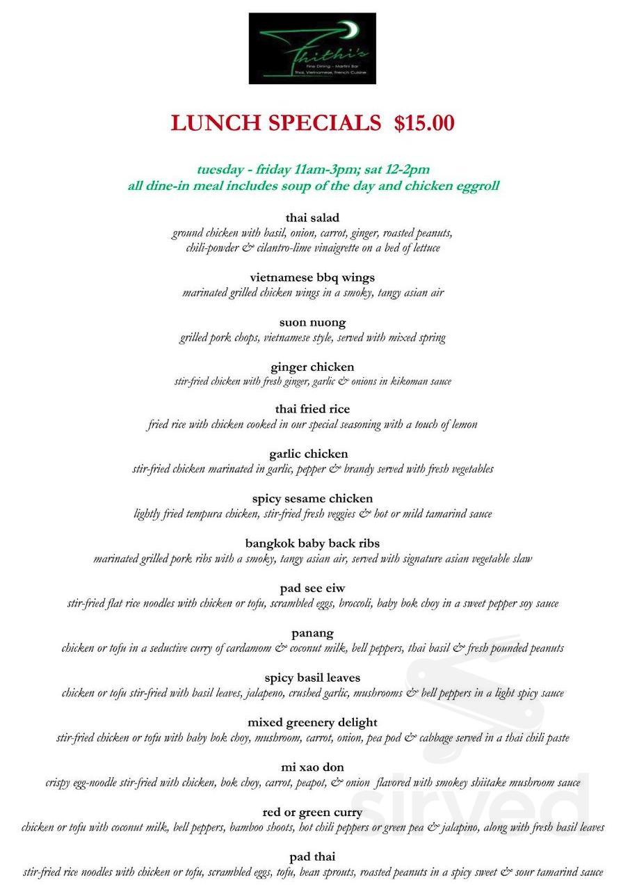 Menu - Evergreen Park IL's Thithi's Restaurant | Sirved